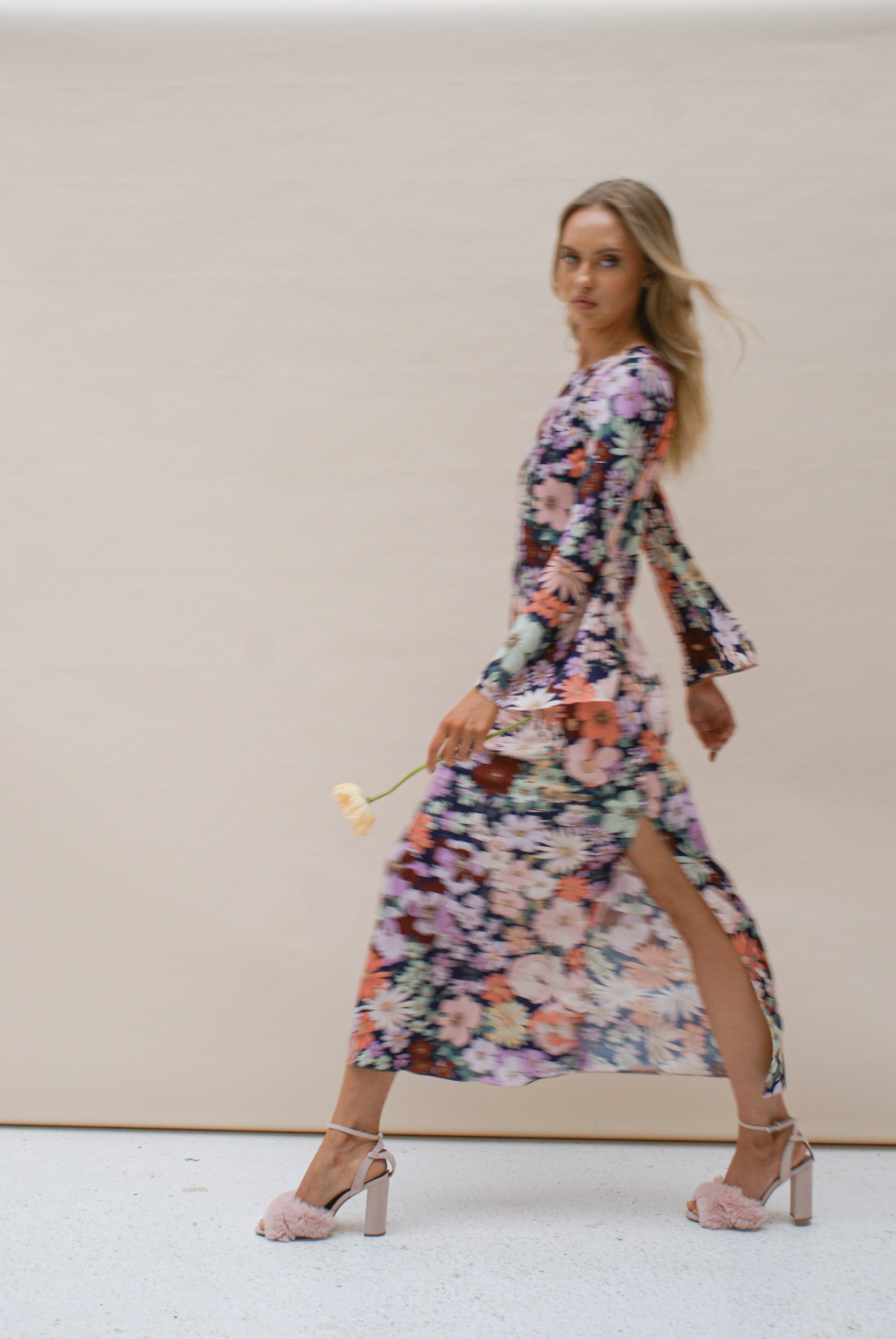 LINA Bell Sleeve Floor Length Dress in Dark Romance – The Revivas