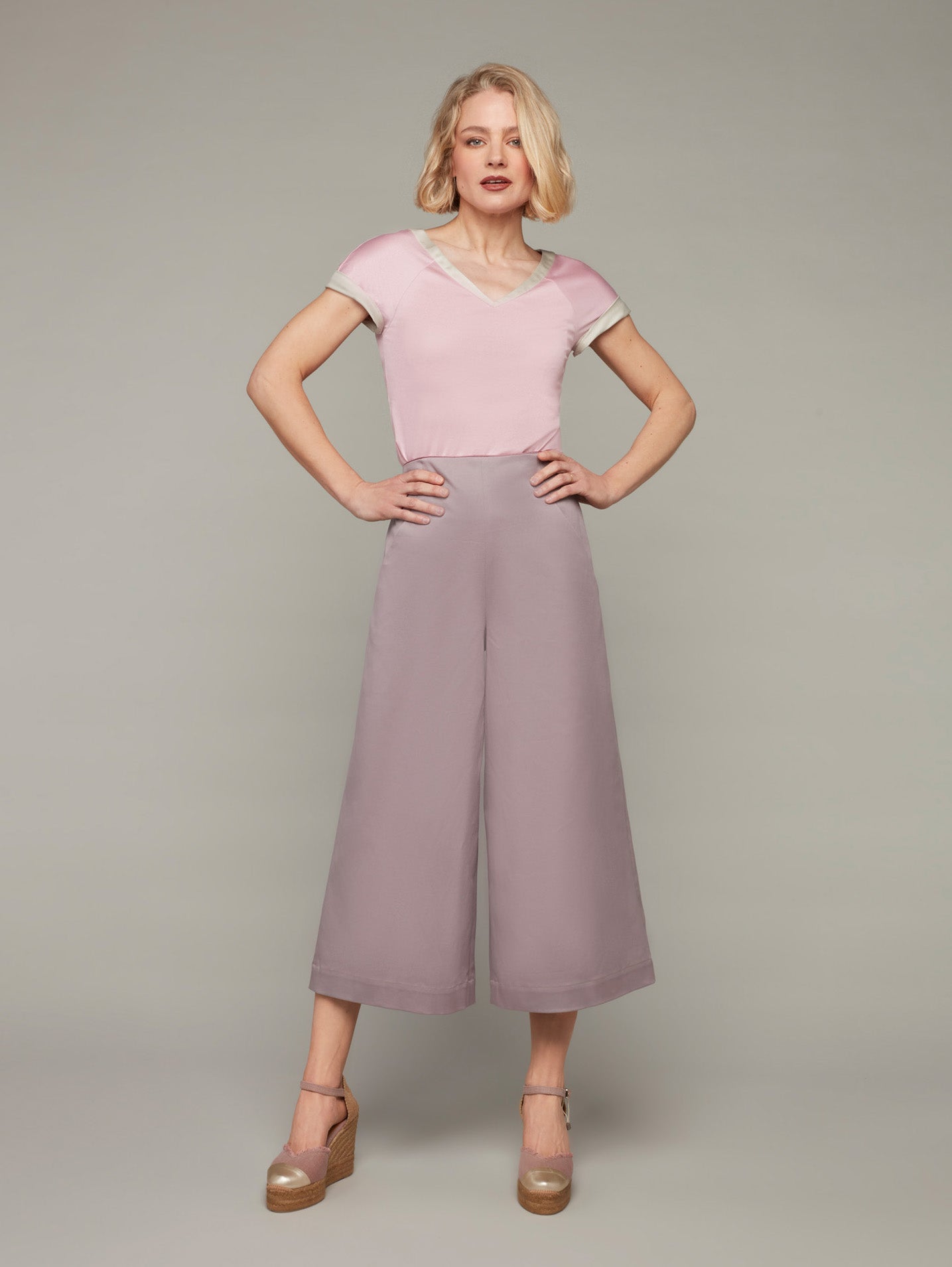 Deploy London A-Line Midi Culottes, Light Grey | The Revivas